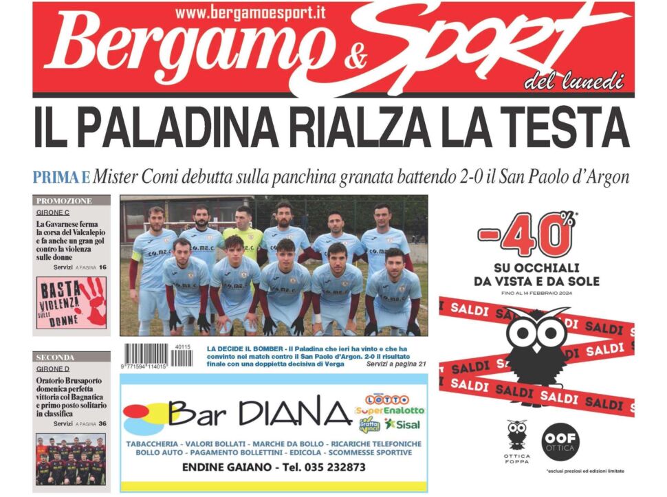 Bergamo & Sport in edicola: in evidenza Paladina, Gavarnese e Oratorio ...