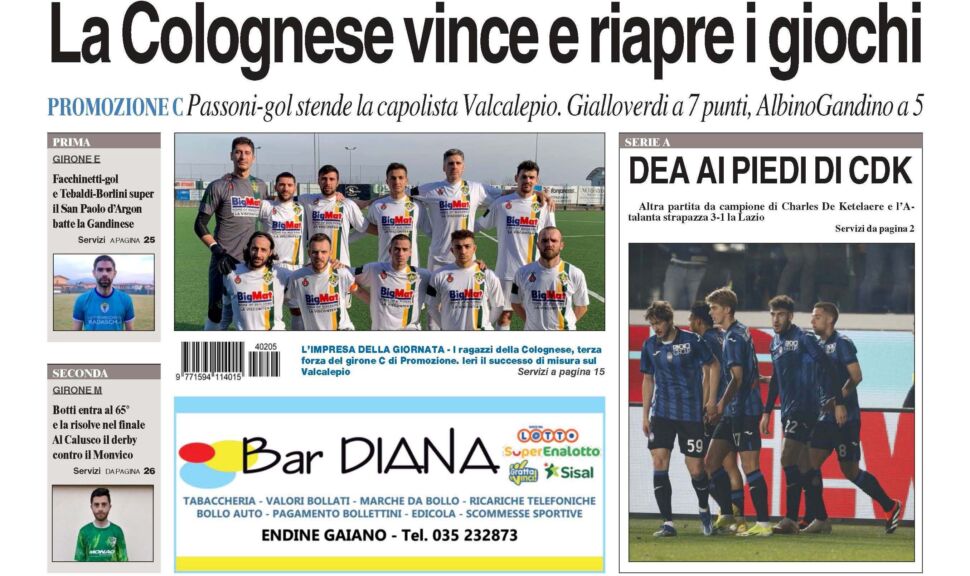 Bg & Sport in edicola: Atalanta, Colognese, San Paolo d’Argon e Calusco ...